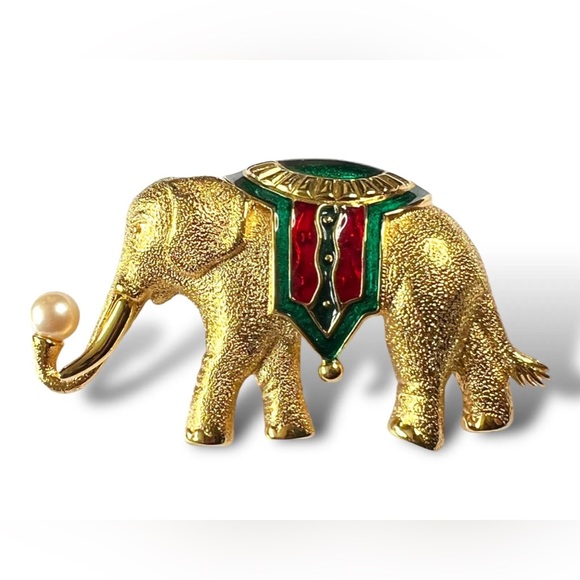 Monet | Jewelry | Vintage Monet Elephant Brooch Enamel Pearl Huge ...